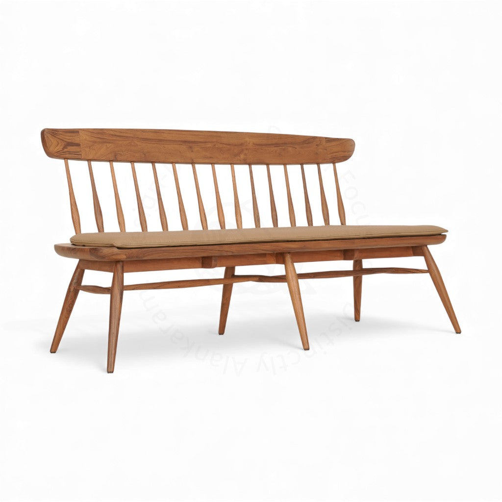 Buyuk - Four Seater Teak Bench, Tan Upholstery | Alankaram
