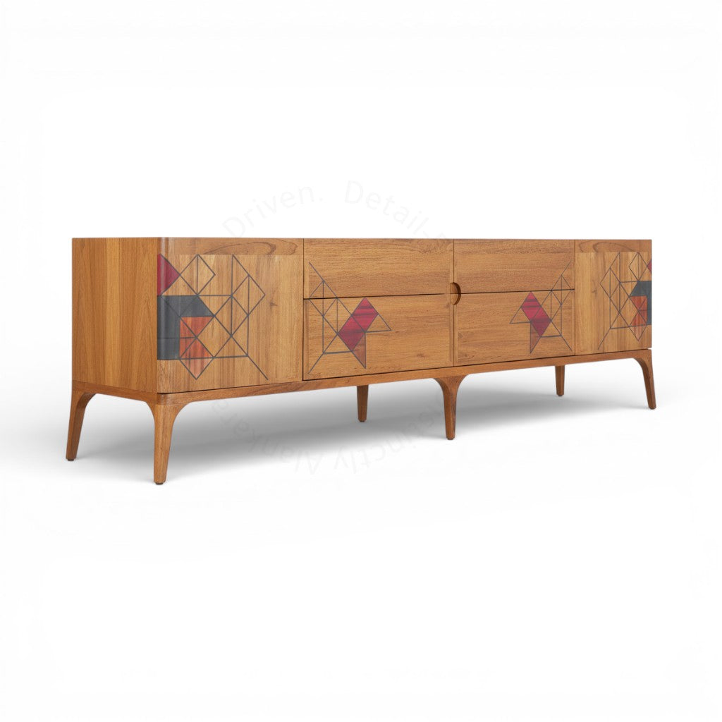 Foliga - Teak Cutlery Unit, Colorful Designs Grooves | Alankaram