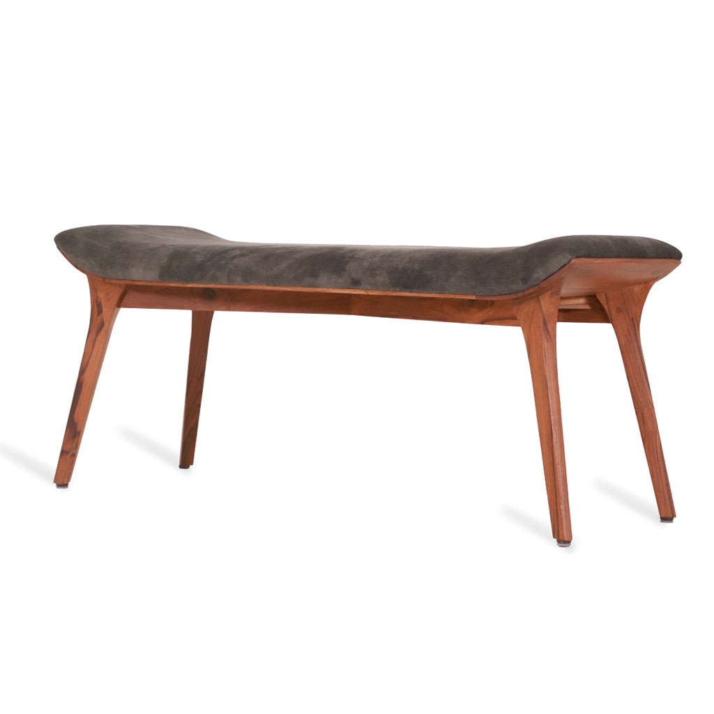 Phalaka Teakwood Bench with Dark Green Fabric | Alankaram