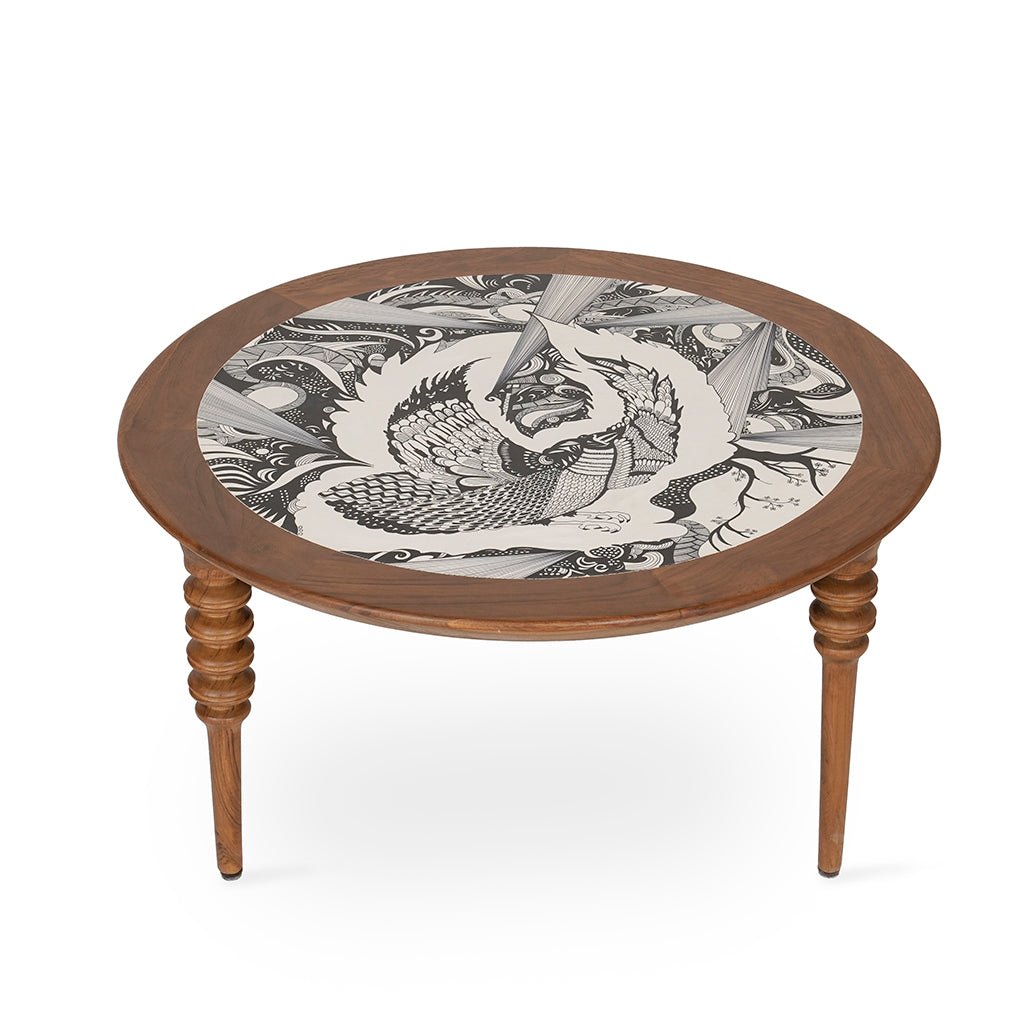 Marami - Teak Center Table, Handpainted Top | Alankaram