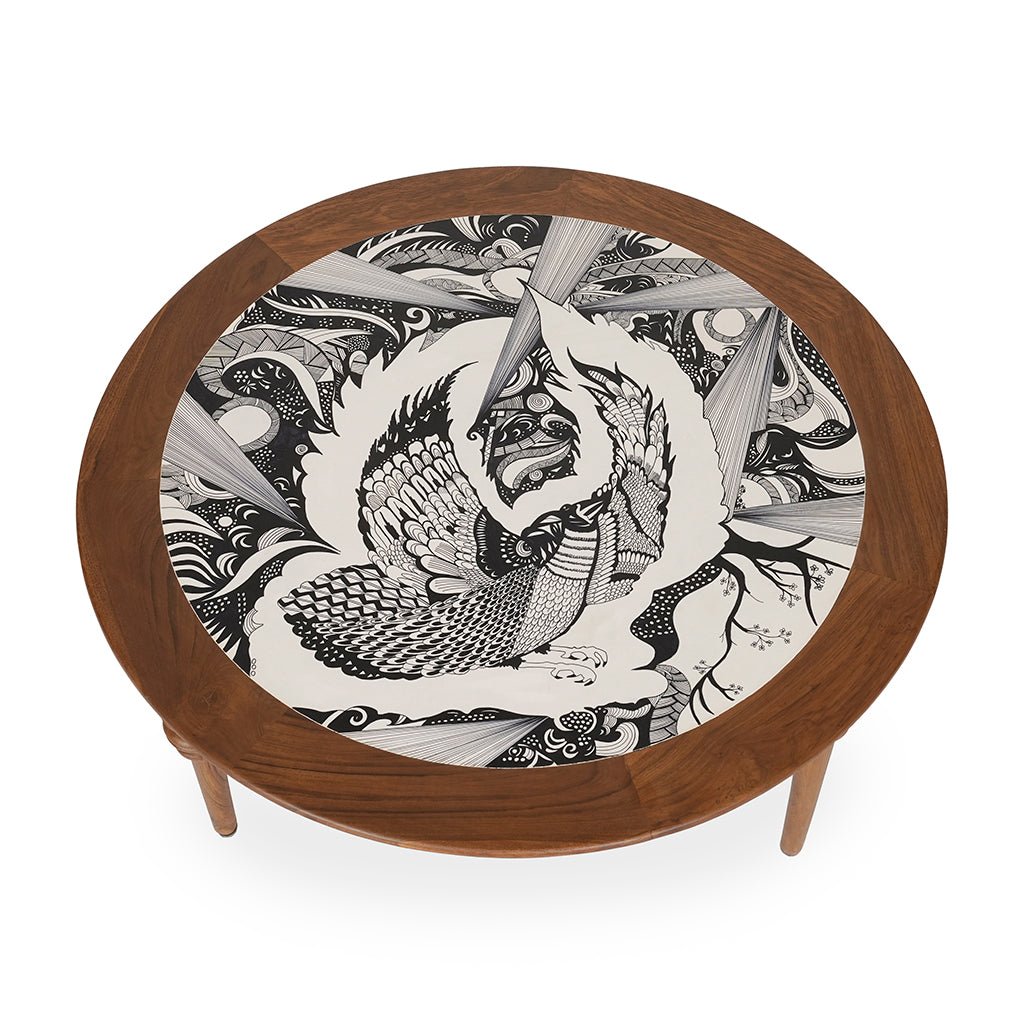 Marami - Teak Center Table, Handpainted Top | Alankaram