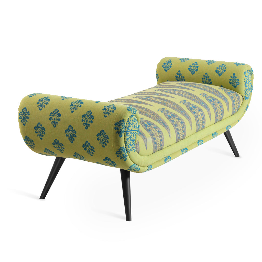 Santai - Ash/Oak/Beech Daybed, Green Printed Fabric | Alankaram