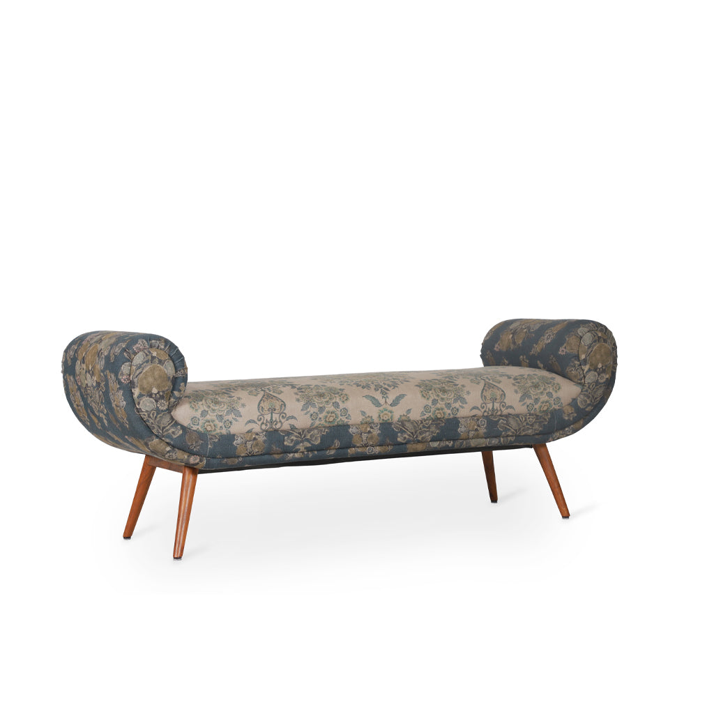 Santai - Teak Daybed, Blue Printed Fabric | Alankaram