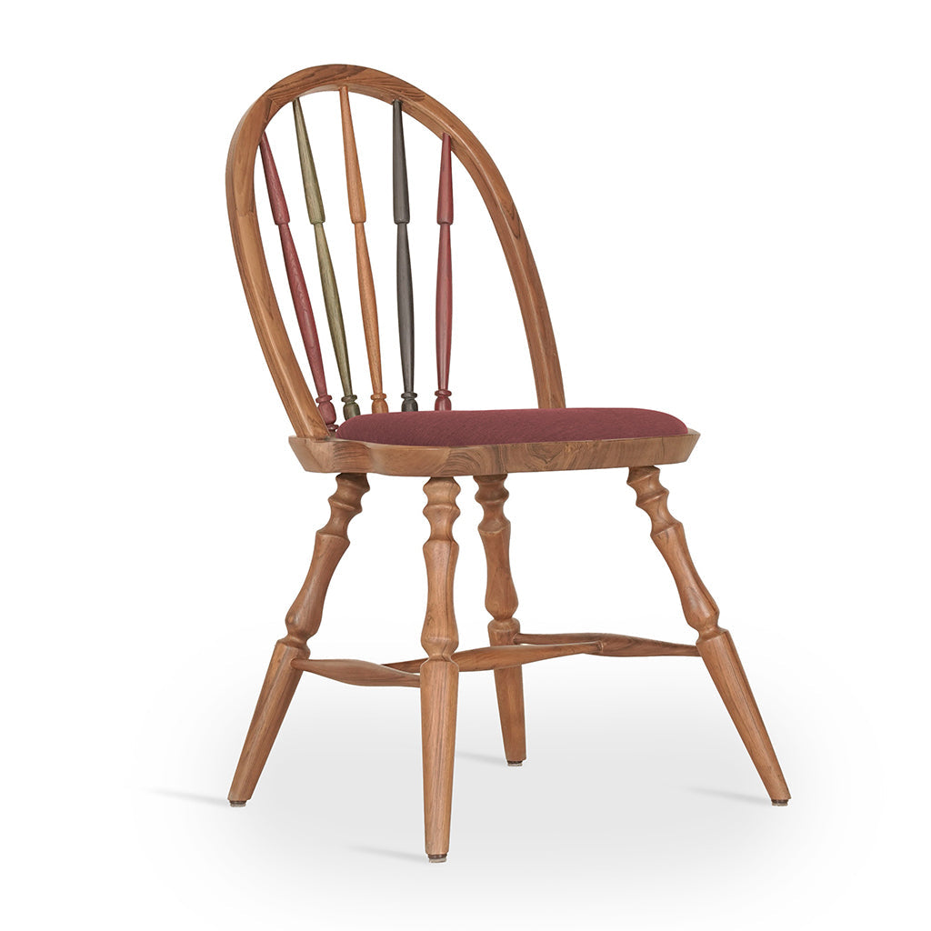 Troi - Teak Dining Chair, Upholstered Seat, Stained Spindles | Alankaram
