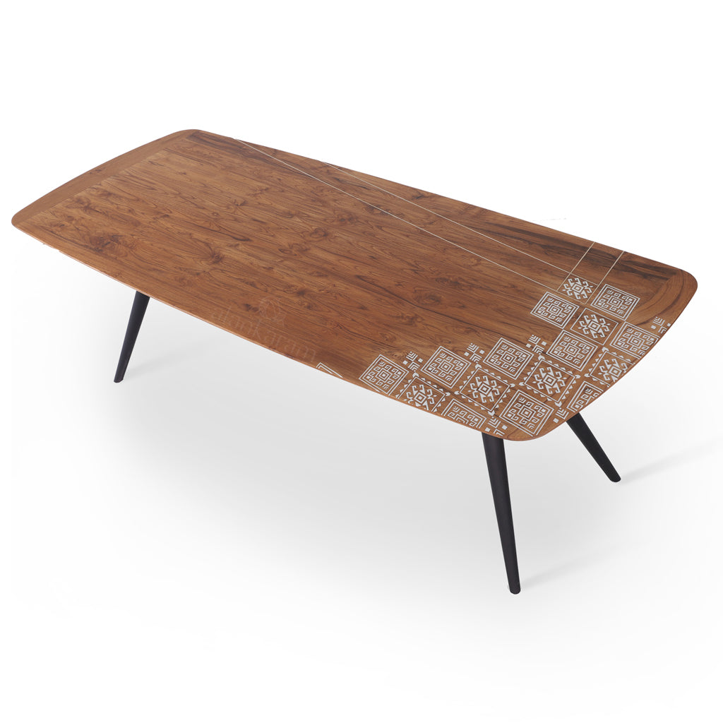 Fusi - Six Seater Teak Dining Table, Brass Inlay on Top | Alankaram