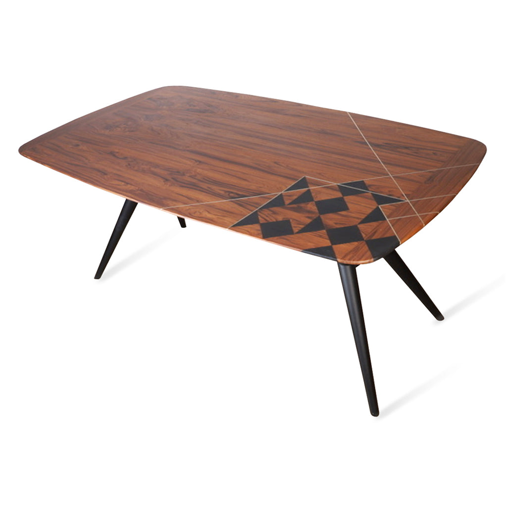 Fusi - Six Seater Teak Dining Table, Inlay & Black Artwork | Alankaram