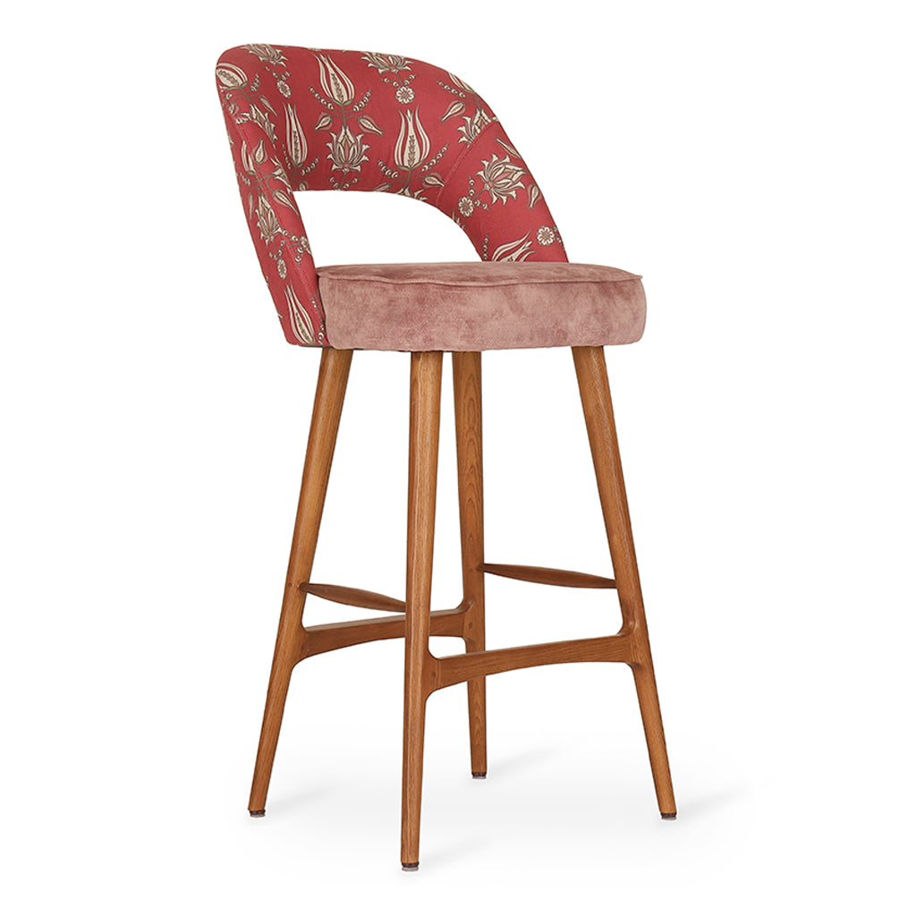 Juya - Ash/Oak/Beech High Chair, Red Printed Fabric | Alankaram