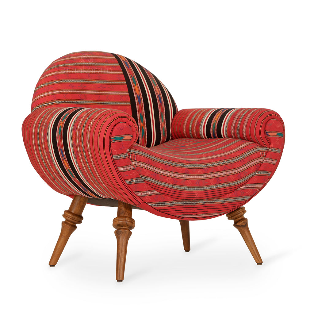 Puoli - Teak Lounge Chair Red Fabric | Alankaram