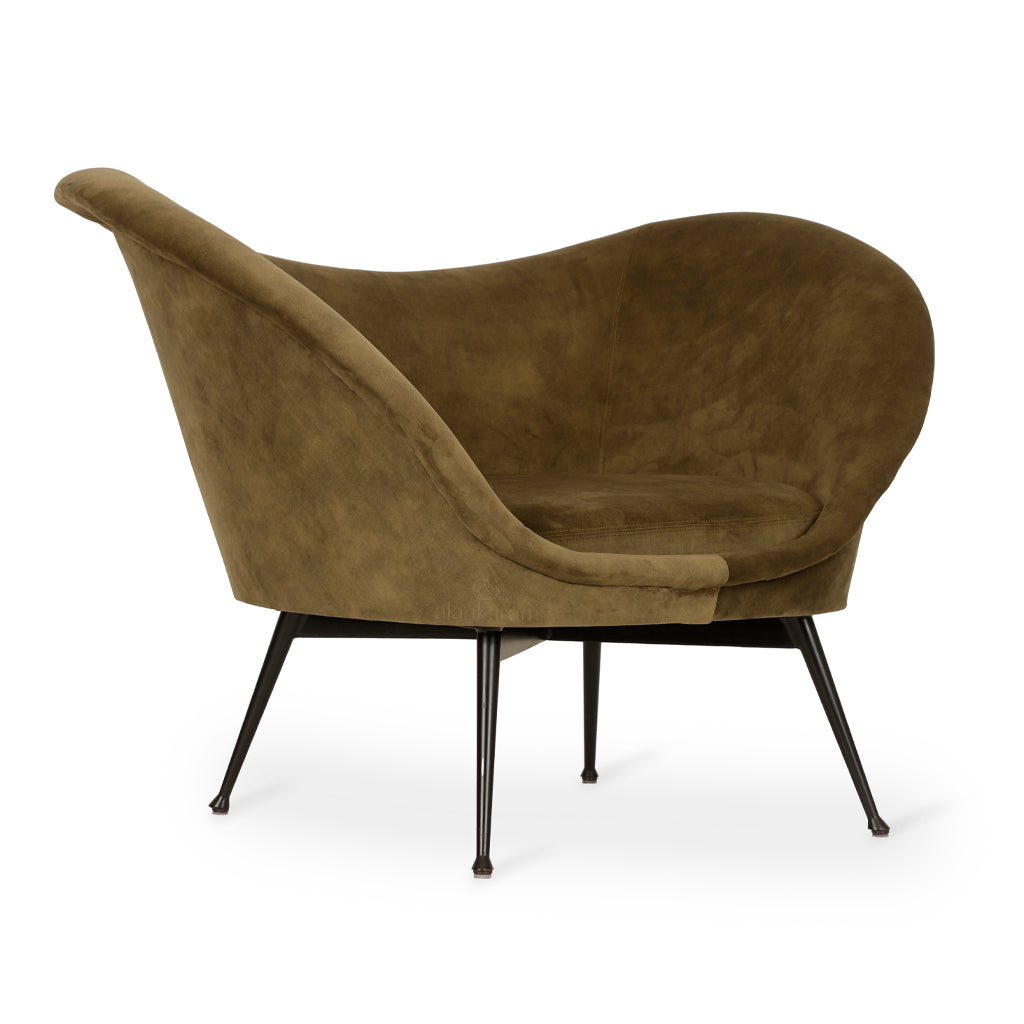 Paligo - Metal Lounge Chair, Olive Green Fabric | Alankaram