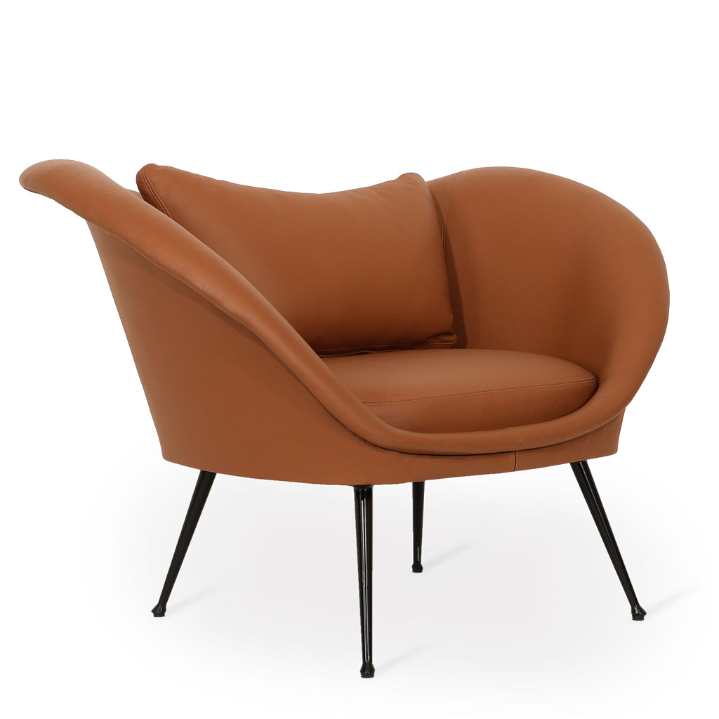 Paligo - Metal Lounge Chair, Tan Leather | Alankaram