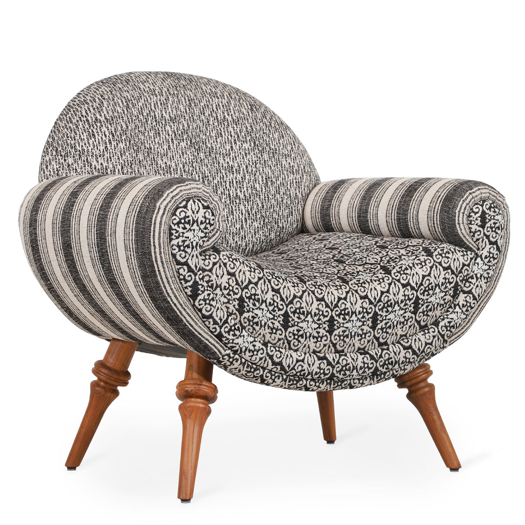 Puoli -Teak Lounge Chair, Black Printed | Alankaram