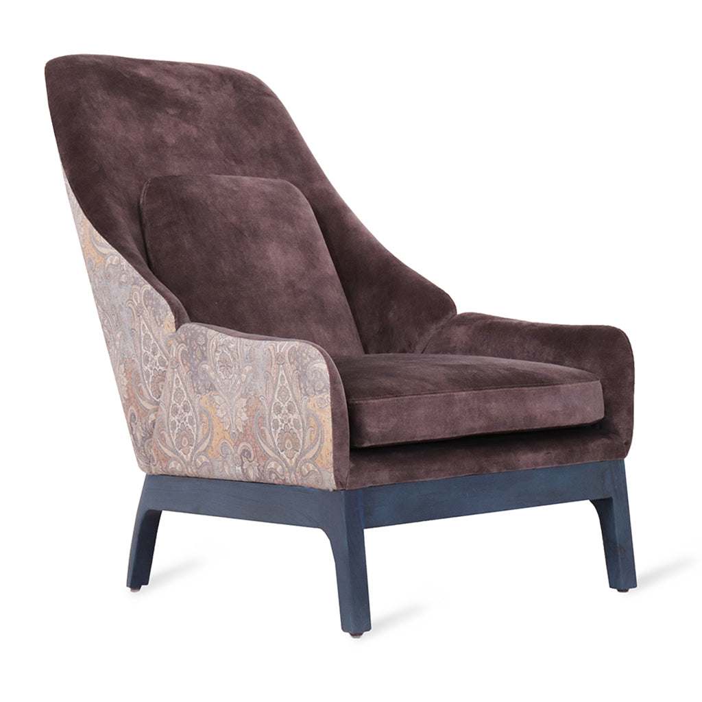 Toso - Ash/Oak/Beech Lounge Chair, Stained Brown Velvet Fabric | Alankaram