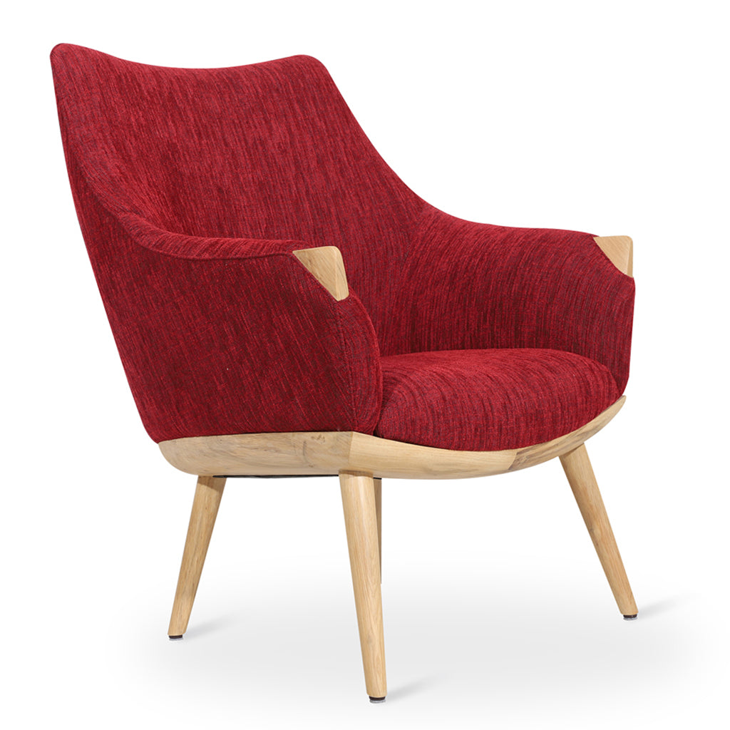 Ucho - Ash/Oak/Beech Lounge Chair, Red Fabric | Alankaram