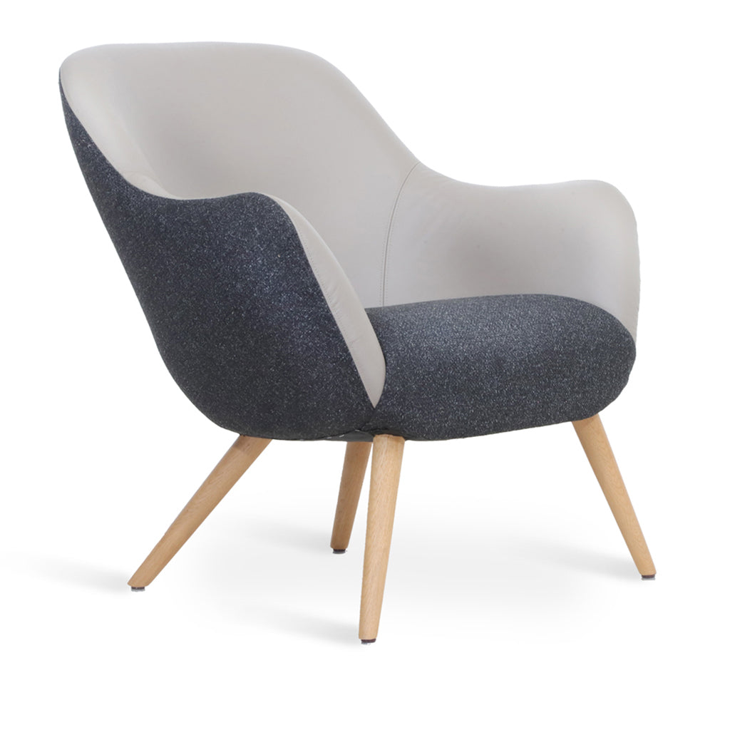 Yarmi - Ash/Oak/Beech Lounge Chair, Grey Leatherette, Black Fabric ...