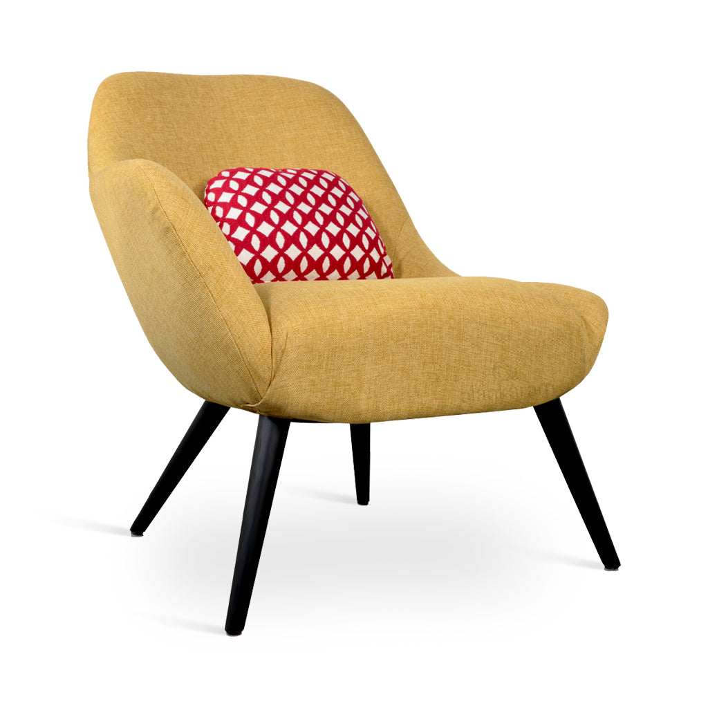 Yarmi - Ash/Oak/Beech, Stained Lounge Chair, Yellow Fabric | Alankaram