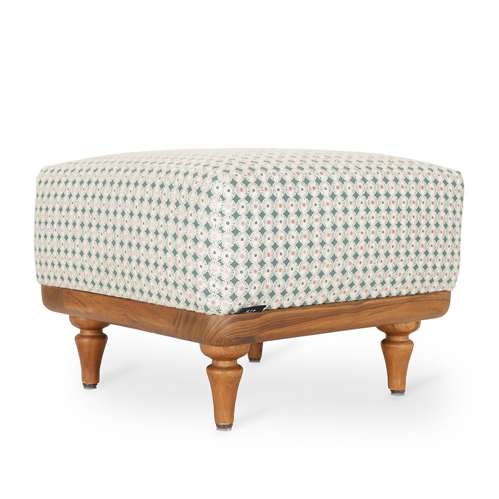 Pakhi - Square Size Pouffe with Green, White Embroidery Fabric | Alankaram