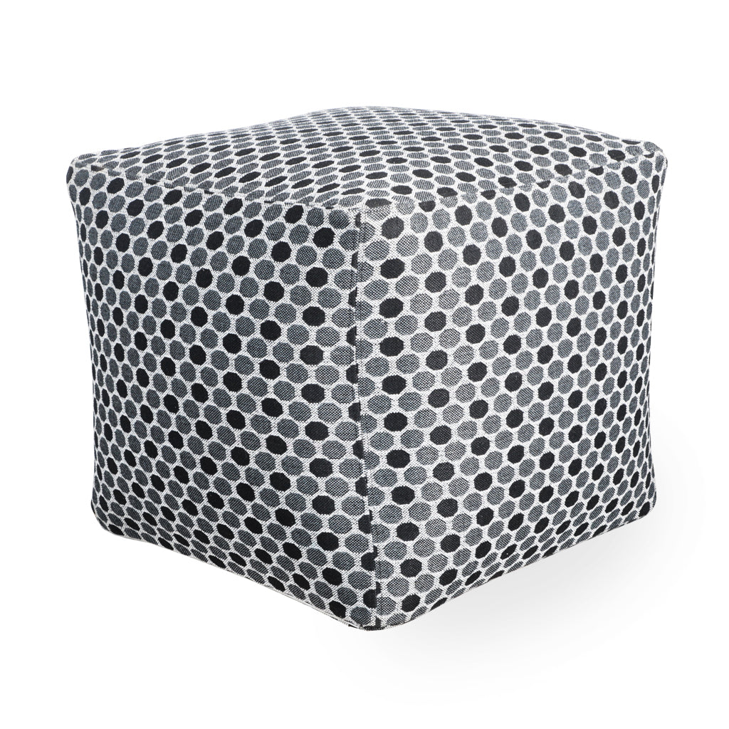 Pouffe - Square Ottoman with Black and Grey Fabric | Alankaram