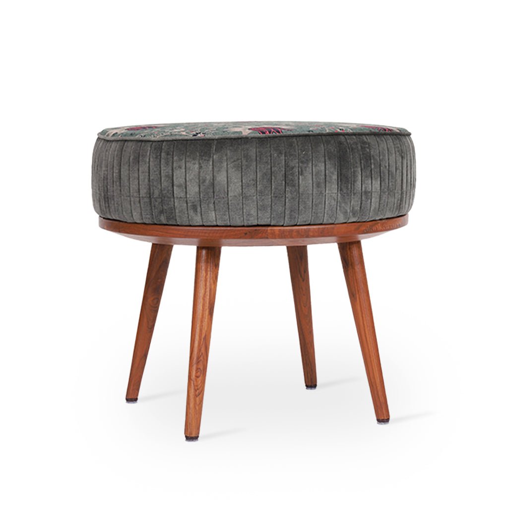 Zoya - Teakwood Round Ottoman | Alankaram