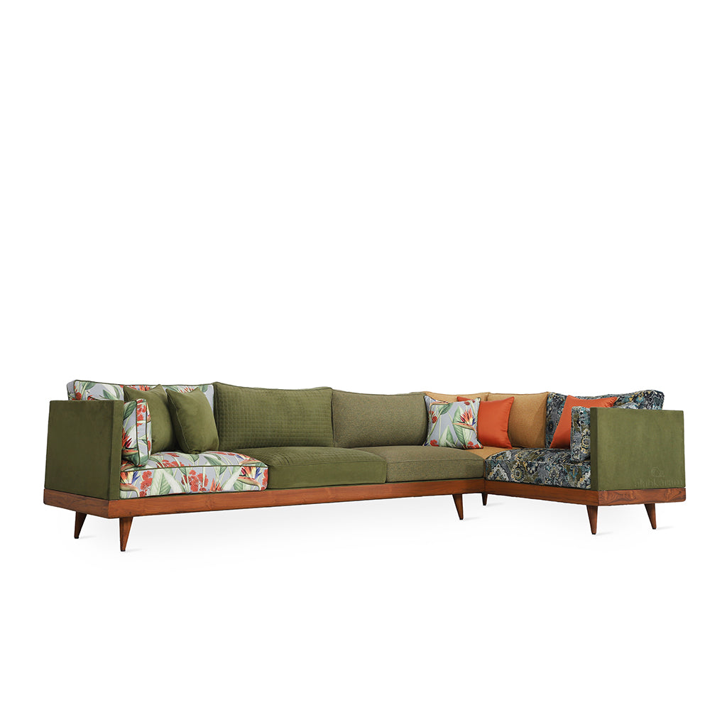 Priamka - Five Seater L-Shaped Teak Sofa | Alankaram