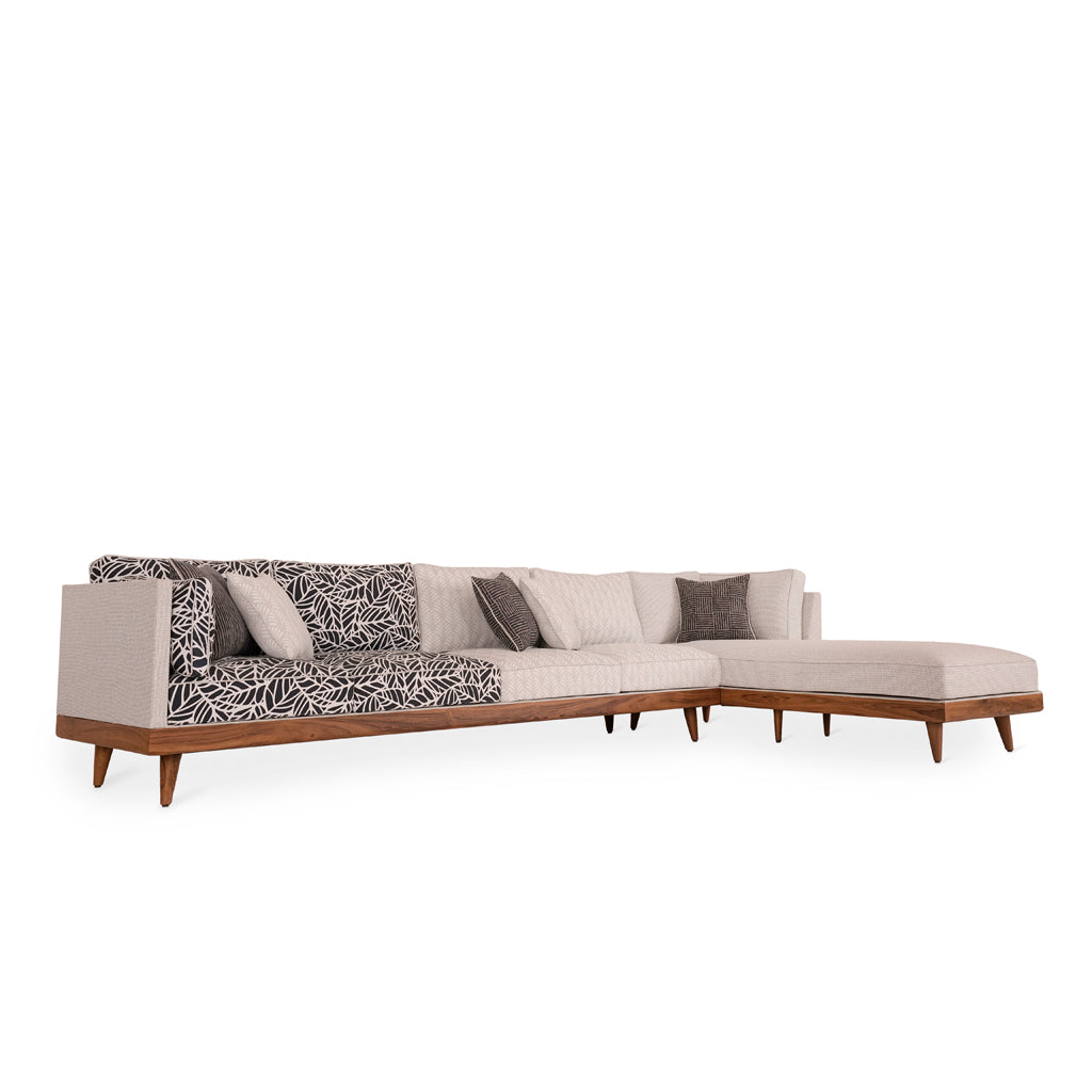Priamka - Six Seater L-Shaped Teak Sofa, One side Armrest | Alankaram
