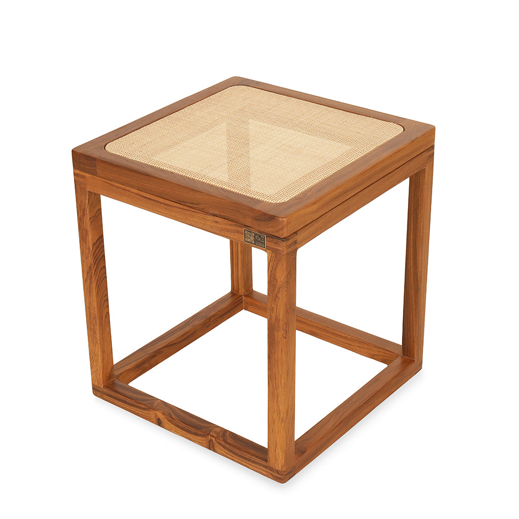 Dobol - Teak and Rattan Side Table | Alankaram