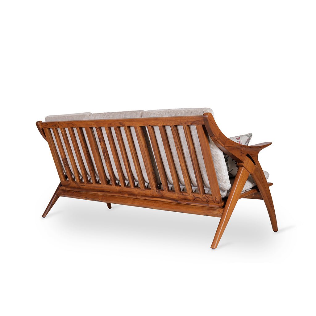Rocnik - Three Seater Teak Sofa, Wooden Back | Alankaram